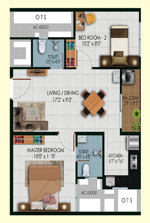 2 BHK Floor Plan